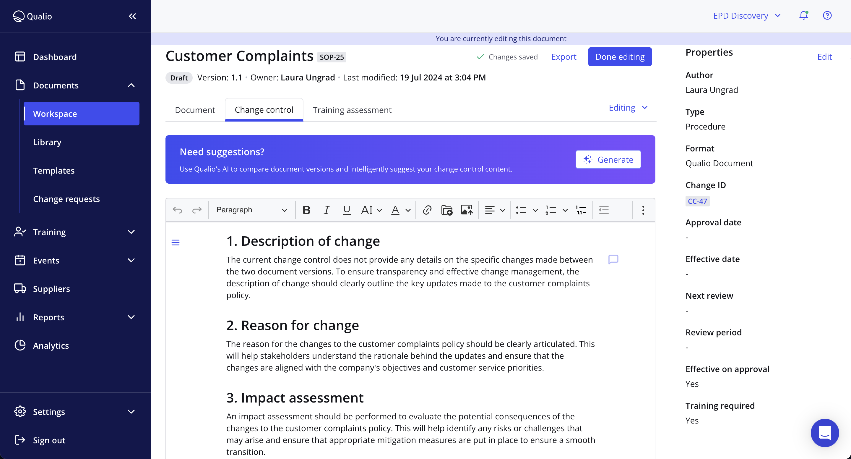 Change Control & Management Software — Qualio